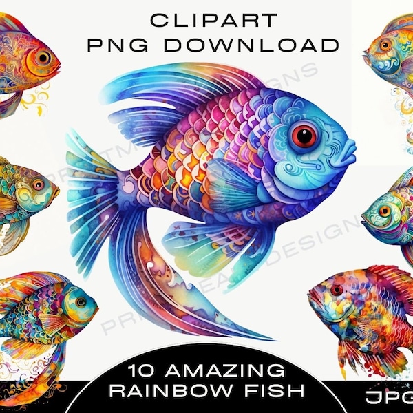 Rainbow Fish Clipart - Etsy
