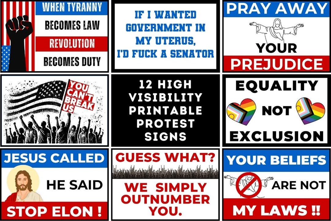 Bulk Printable Protest Signs, Wall Gallery for Anti Fascism, Digital ...