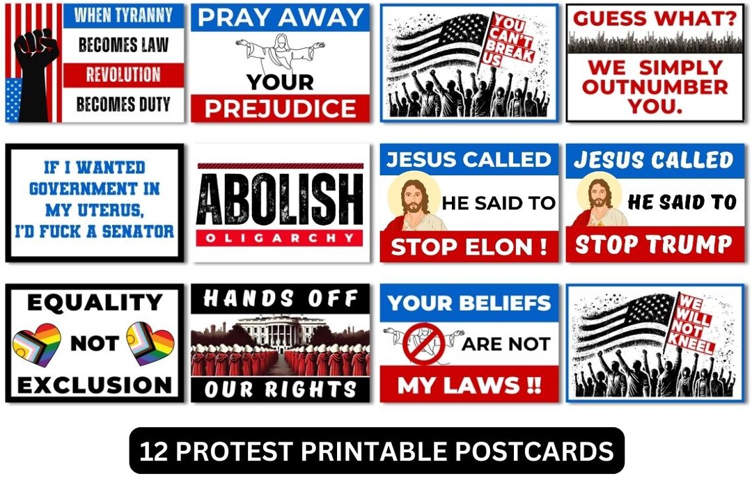 Postcard Size 12 Printable PROTEST Cards, Anti Fascism Wall Gallery ...