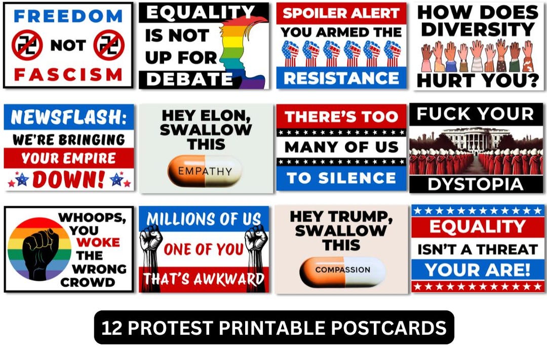 Postcard PROTEST Printable Cards X 12, Anti Fascism Wall Gallery ...