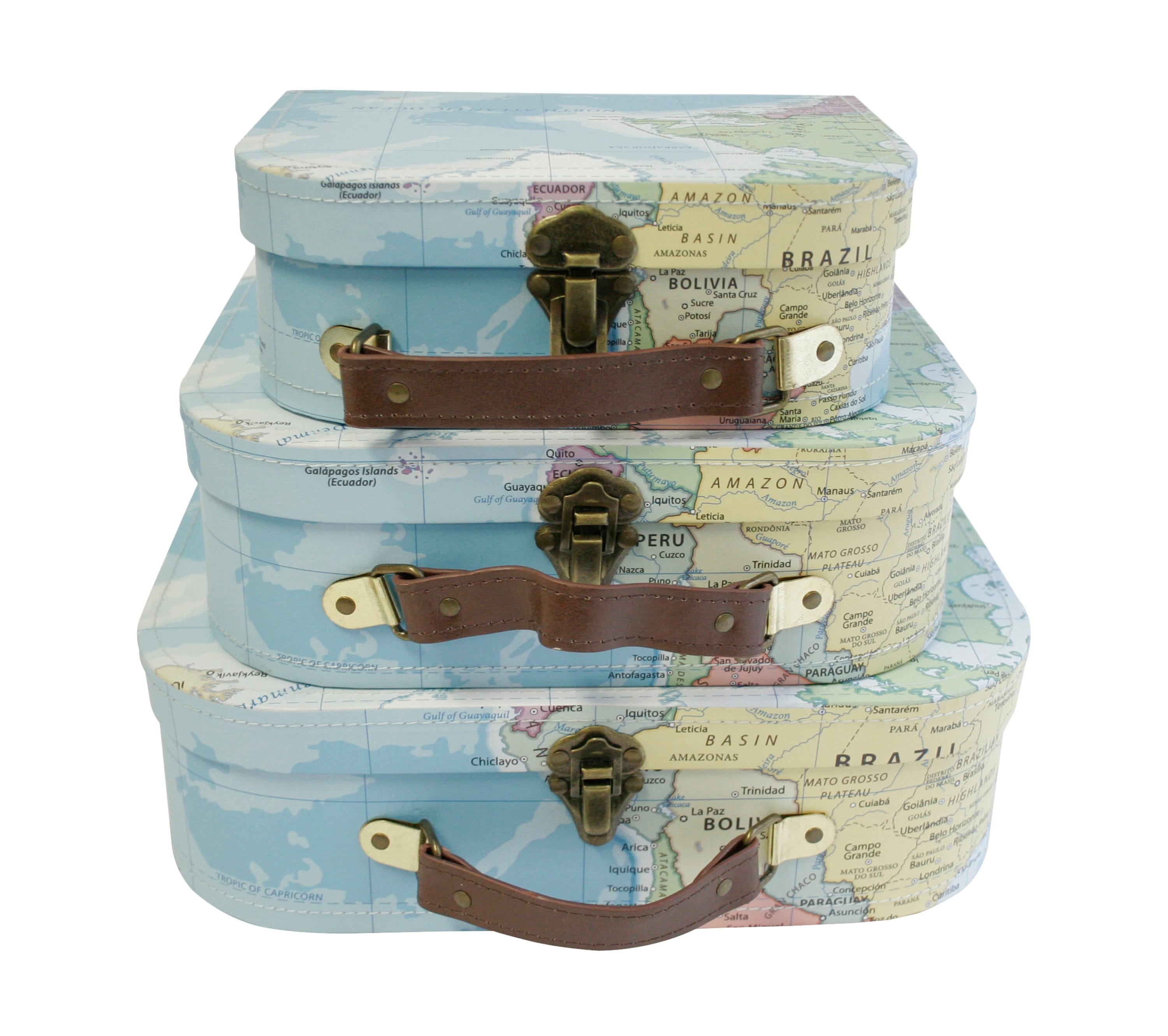Suitcase Set of 3 Blue Map Paperboard - Etsy