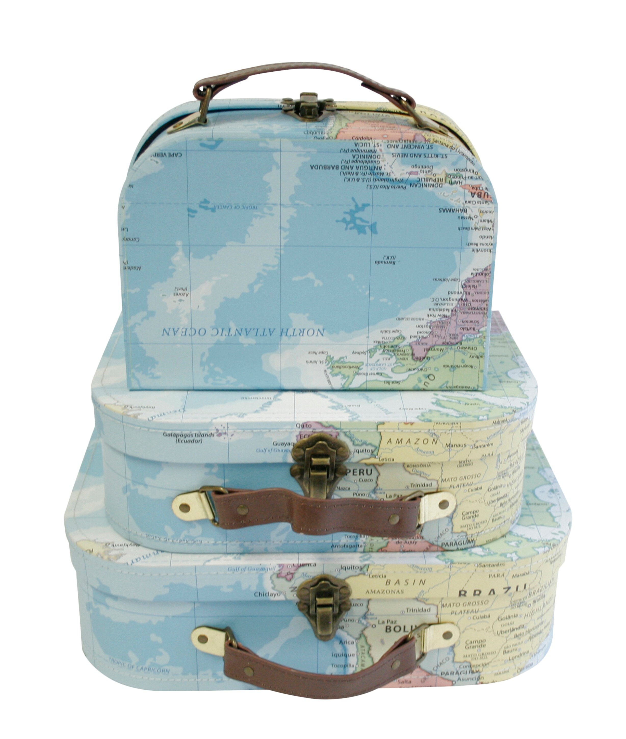 Suitcase Set of 3 Blue Map Paperboard - Etsy