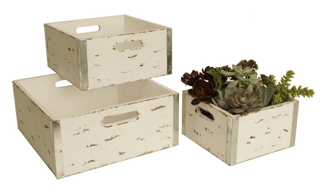 Set of 3 White Wood Crates - Etsy