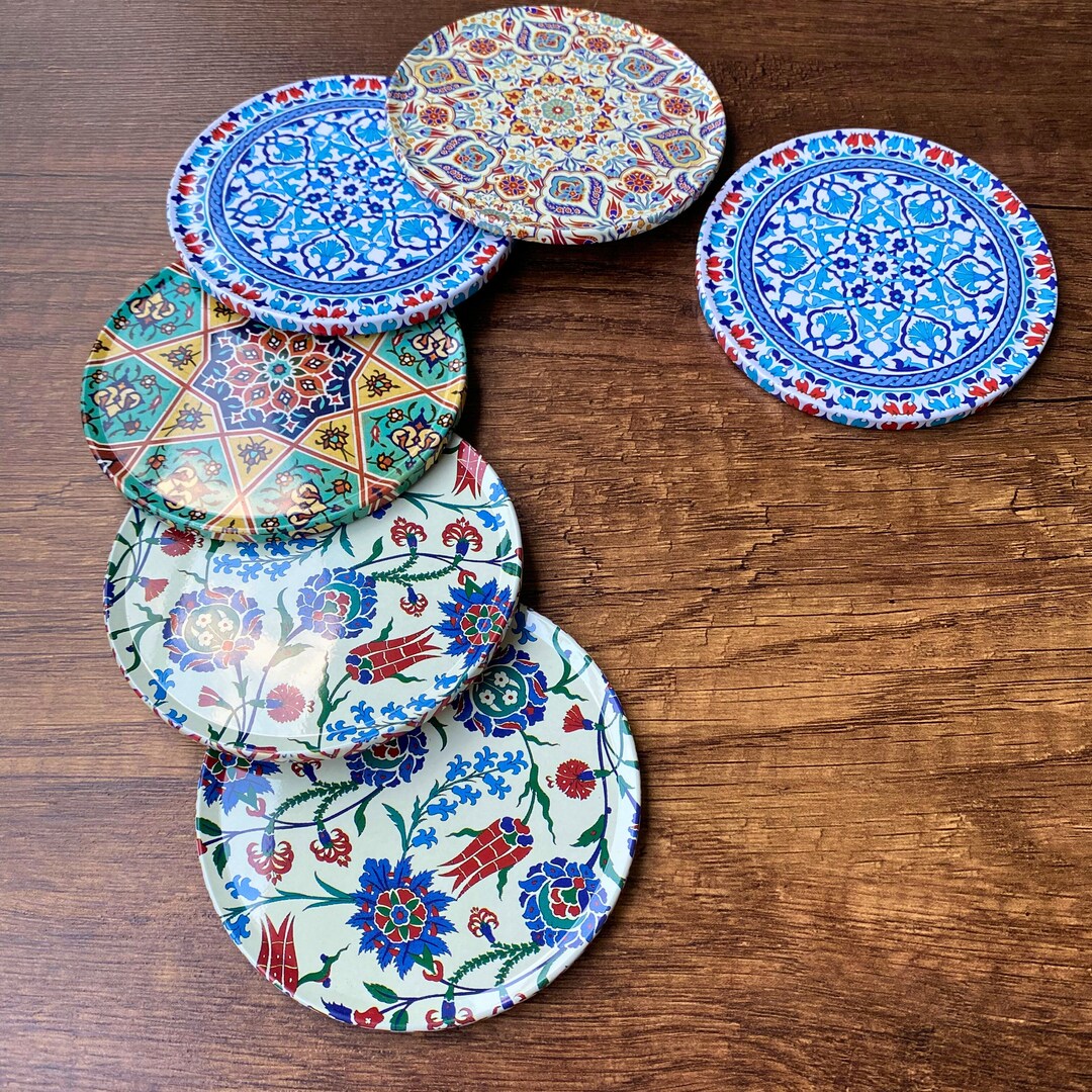 Turkish Coasters Set of 6 Turkish Tile Design, Colorful Dining Table ...