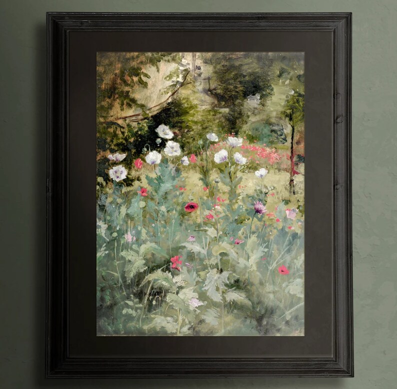 Vintage Poppy Art Print Decor, Digital Downloadable Flower Portrait ...