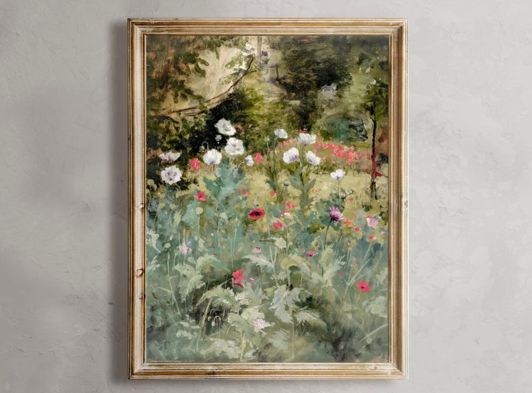 Vintage Poppy Art Print Decor, Digital Downloadable Flower Portrait ...