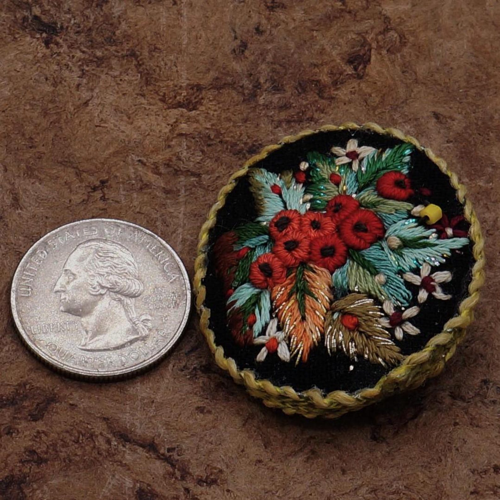 Vintage Rococo Style Floral Handmade Embroidered Brooch Varietal ...