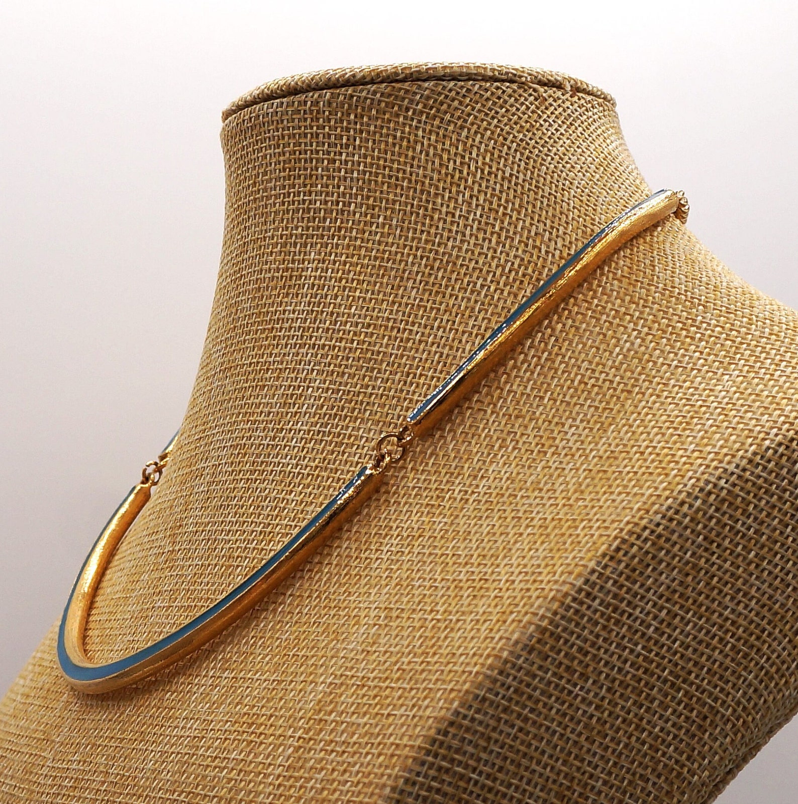 Vintage 1980s Reversible Blue & Gold Tone Metal Choker Necklace 18 - Etsy
