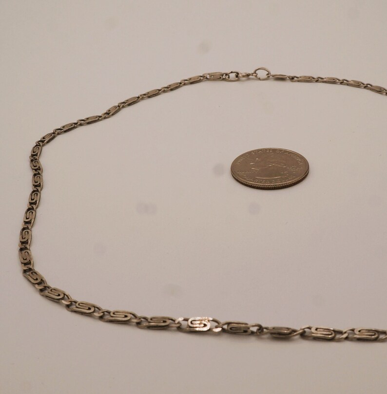 Vintage Flat Serpentine Panel Chain Link 925 Sterling Silver Necklace ...