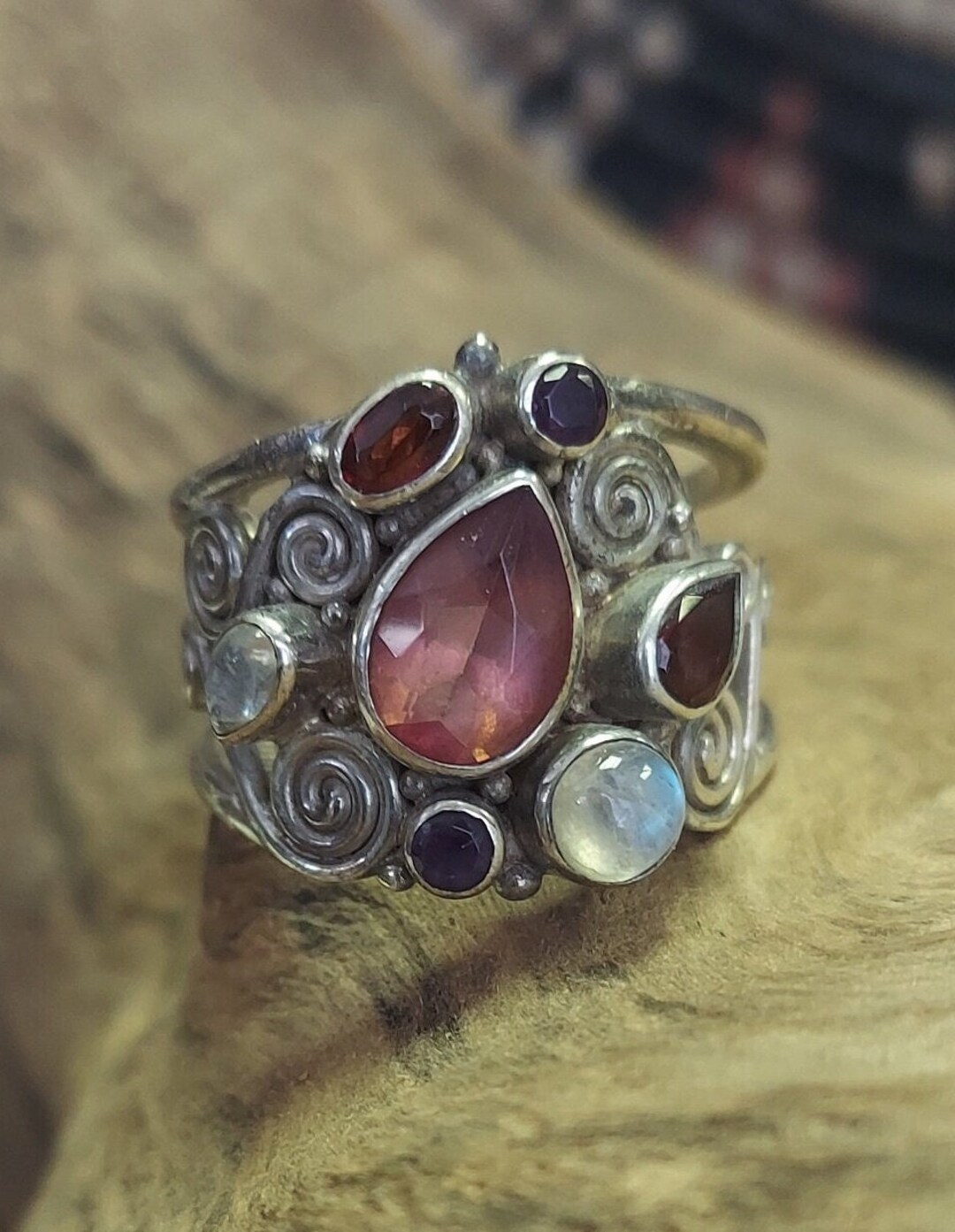 Vintage Sajen Modernist Sapphire Amethysts Multi-stone Ring 925 ...