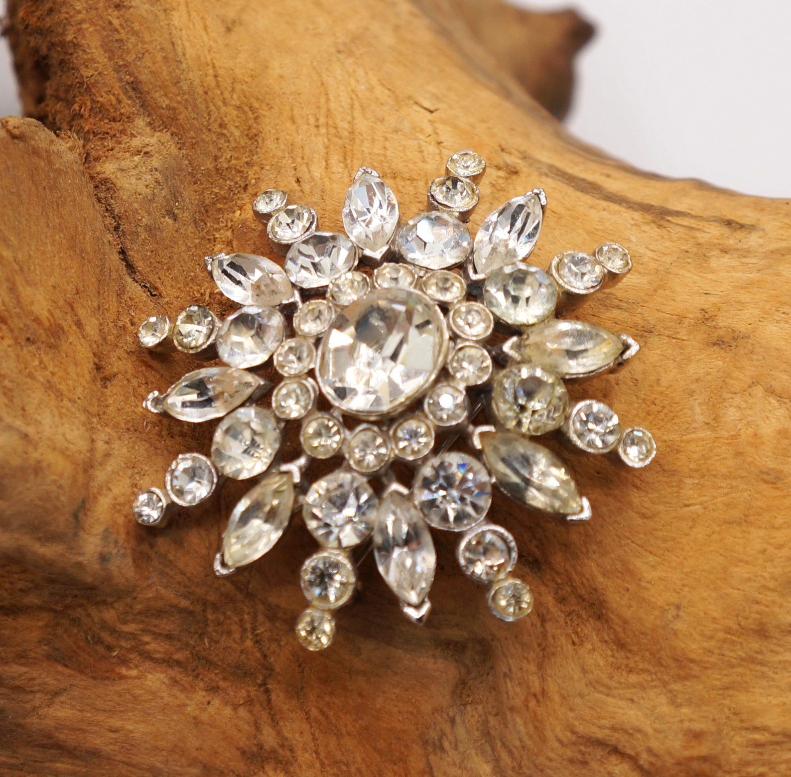 Vintage Silver Coro Marquise and Round Cut Crystal & Glass Rhinestone ...