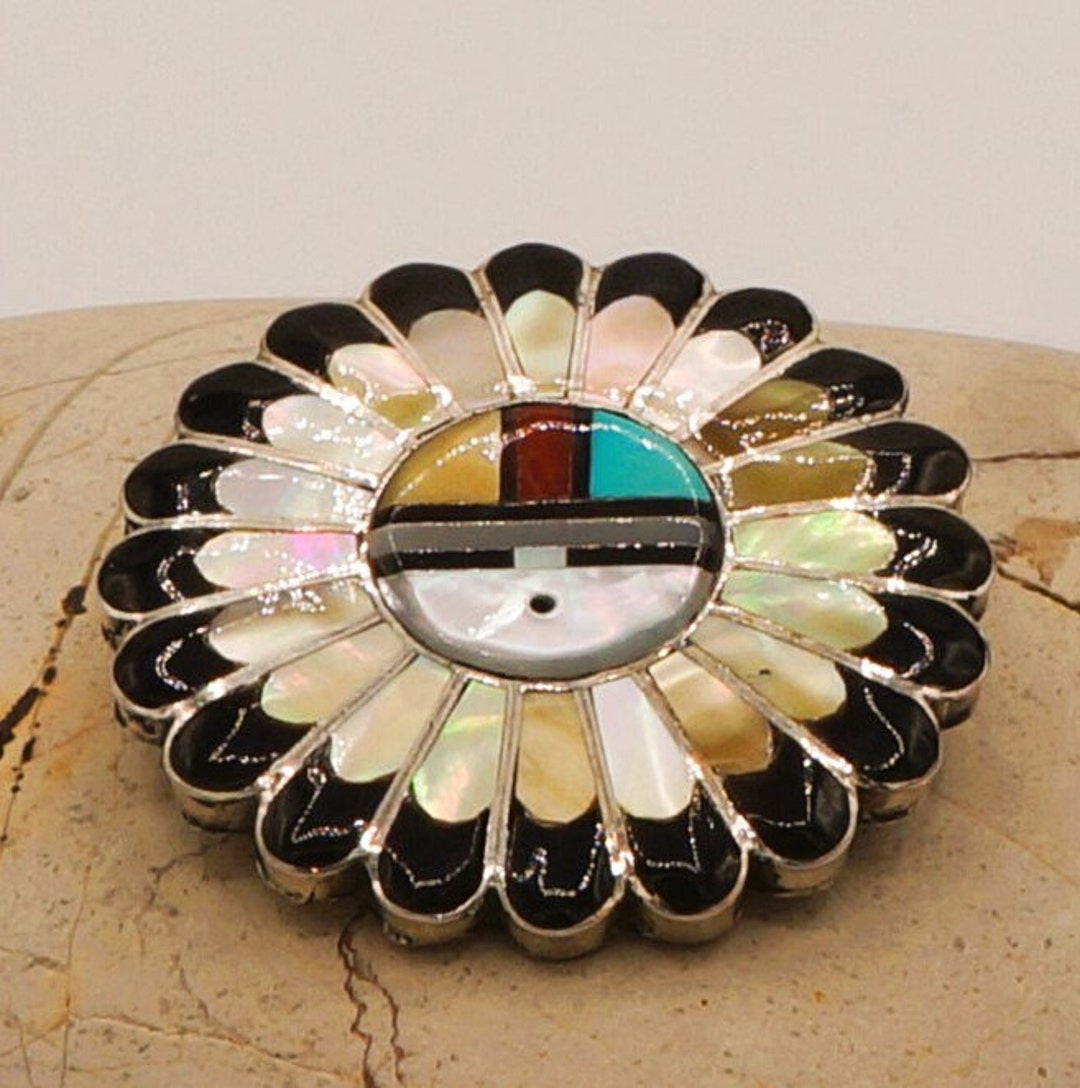 Vintage Zuni Sun God Inlaid Multi Gemstone Silver - Etsy