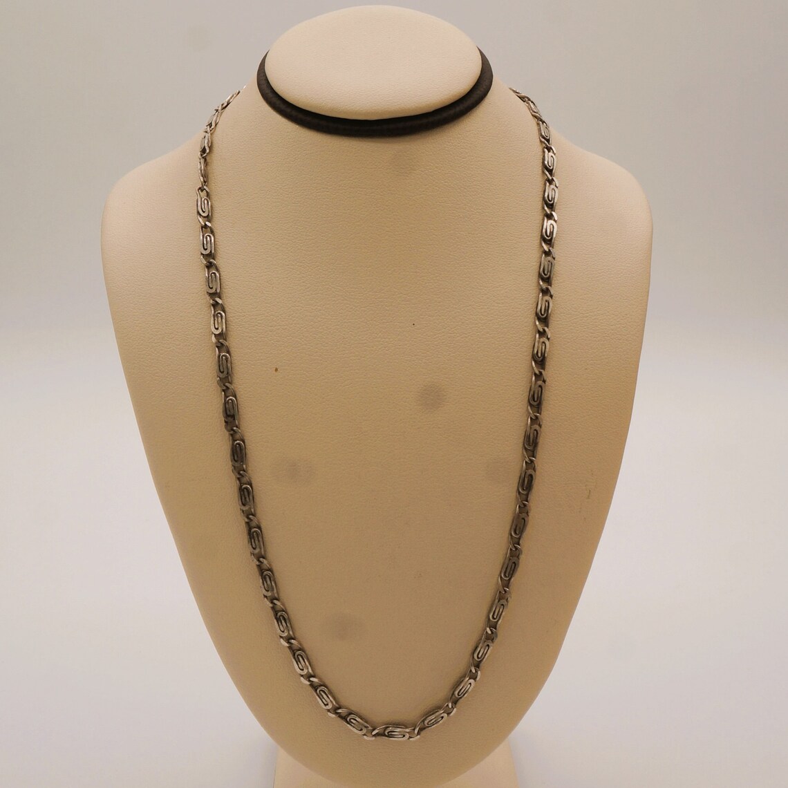 Vintage Flat Serpentine Panel Chain Link 925 Sterling Silver Necklace ...