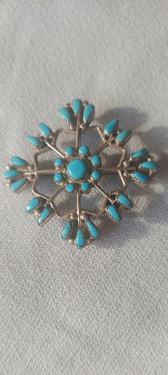 Vintage Zuni Style Turquoise Snowflake Pendant Brooch… - Gem