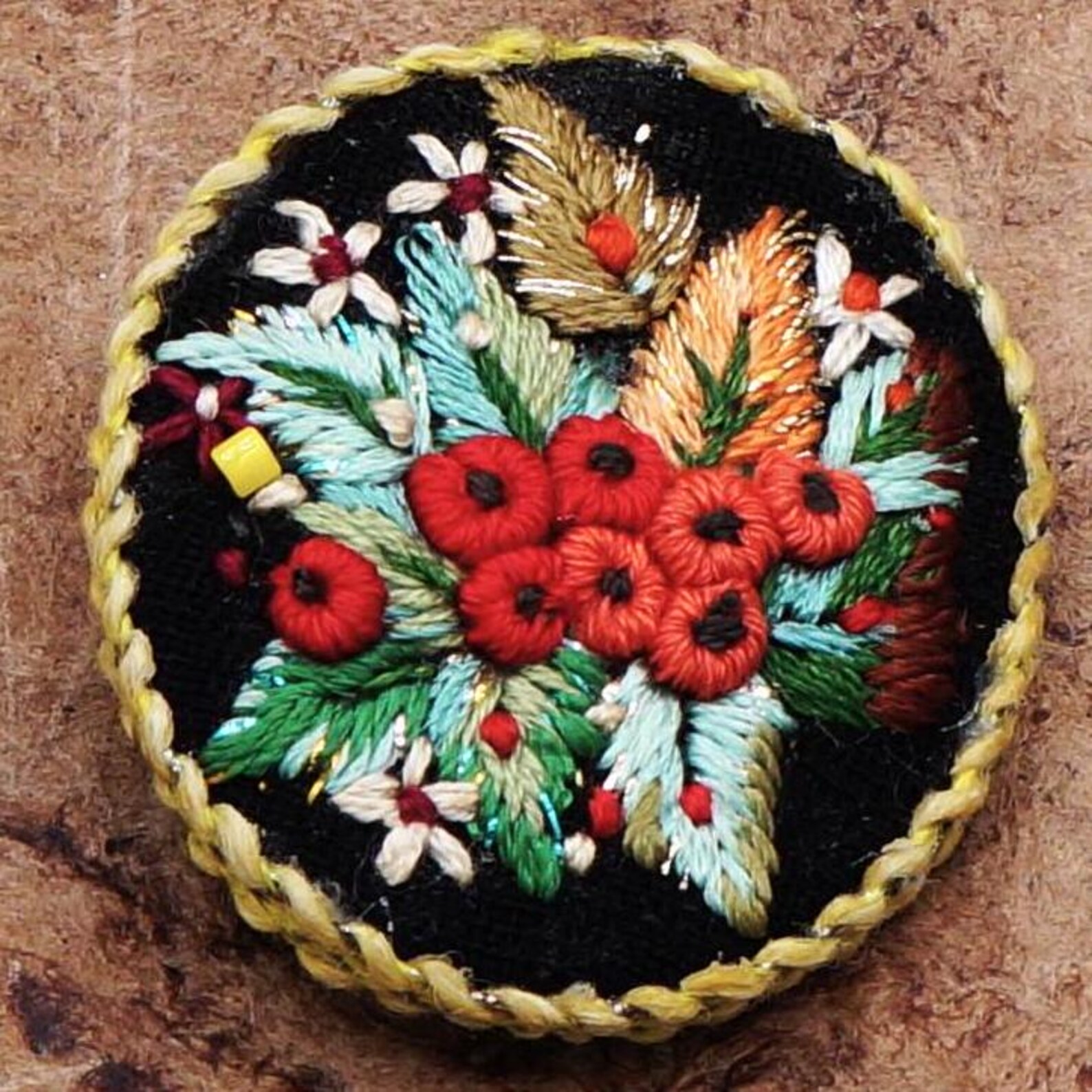 Vintage Rococo Style Floral Handmade Embroidered Brooch Varietal ...