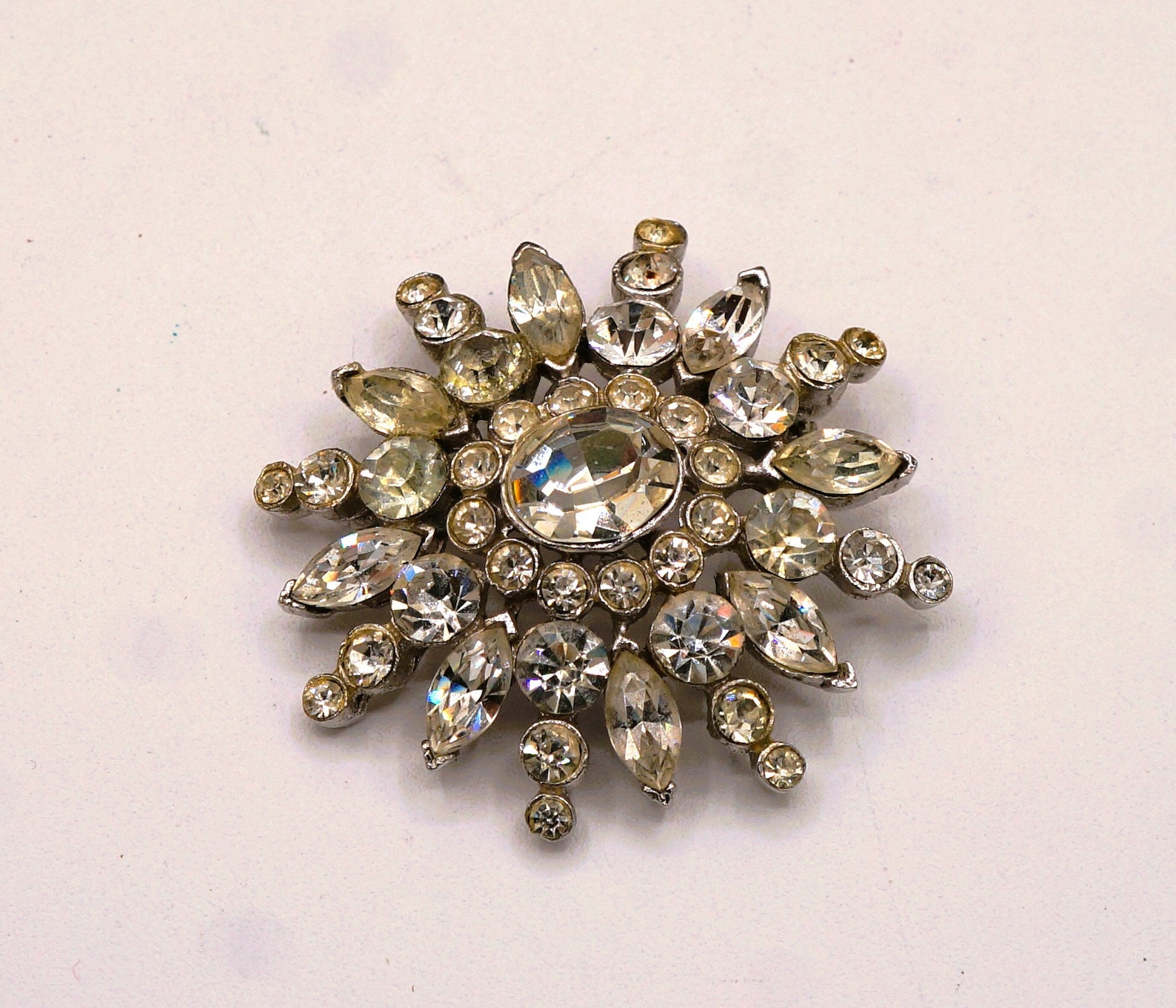 Vintage Silver Coro Marquise and Round Cut Crystal & Glass Rhinestone ...