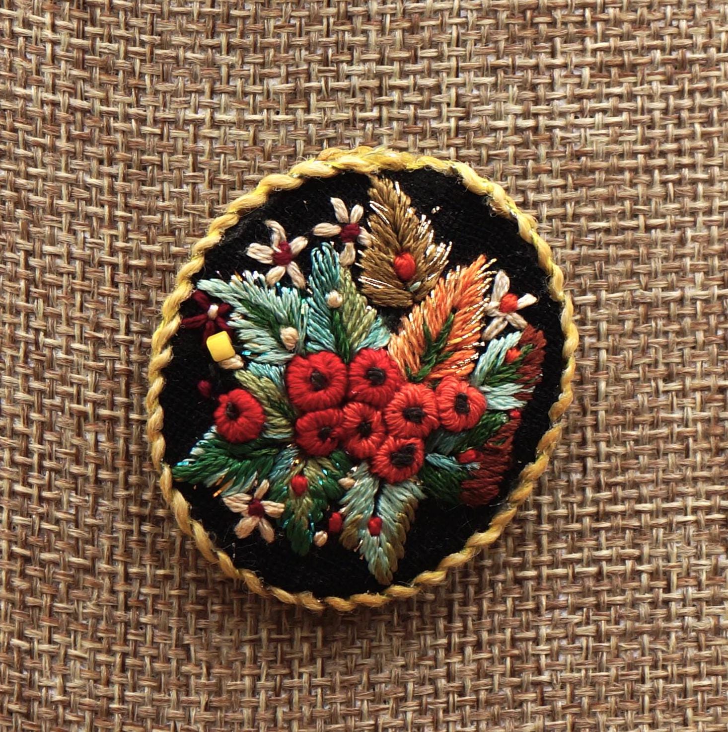 Vintage Rococo Style Floral Handmade Embroidered Brooch Varietal ...