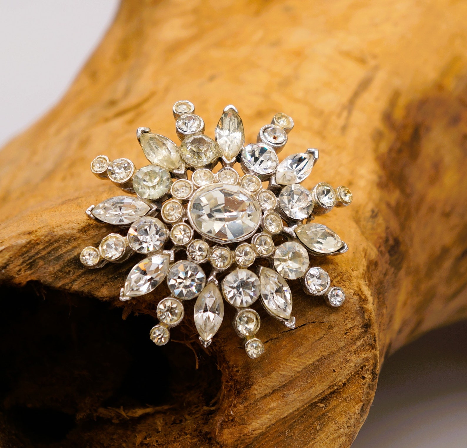 Vintage Silver Coro Marquise and Round Cut Crystal & Glass Rhinestone ...