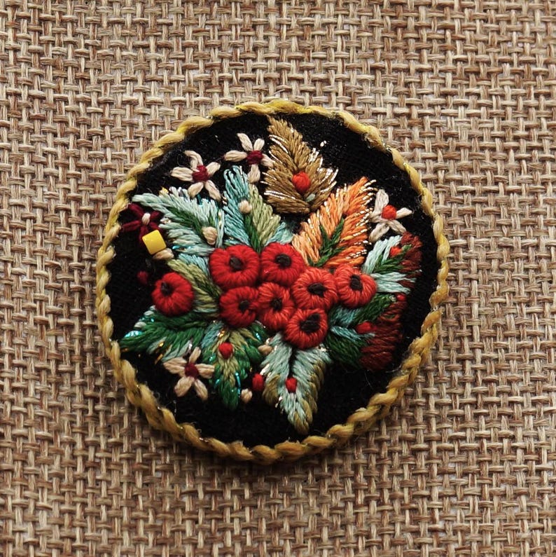 Vintage Rococo Style Floral Handmade Embroidered Brooch Varietal ...
