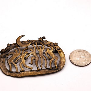 Vintage Celestial Bronze Dancing People Reaching for Star Brooch by ...
