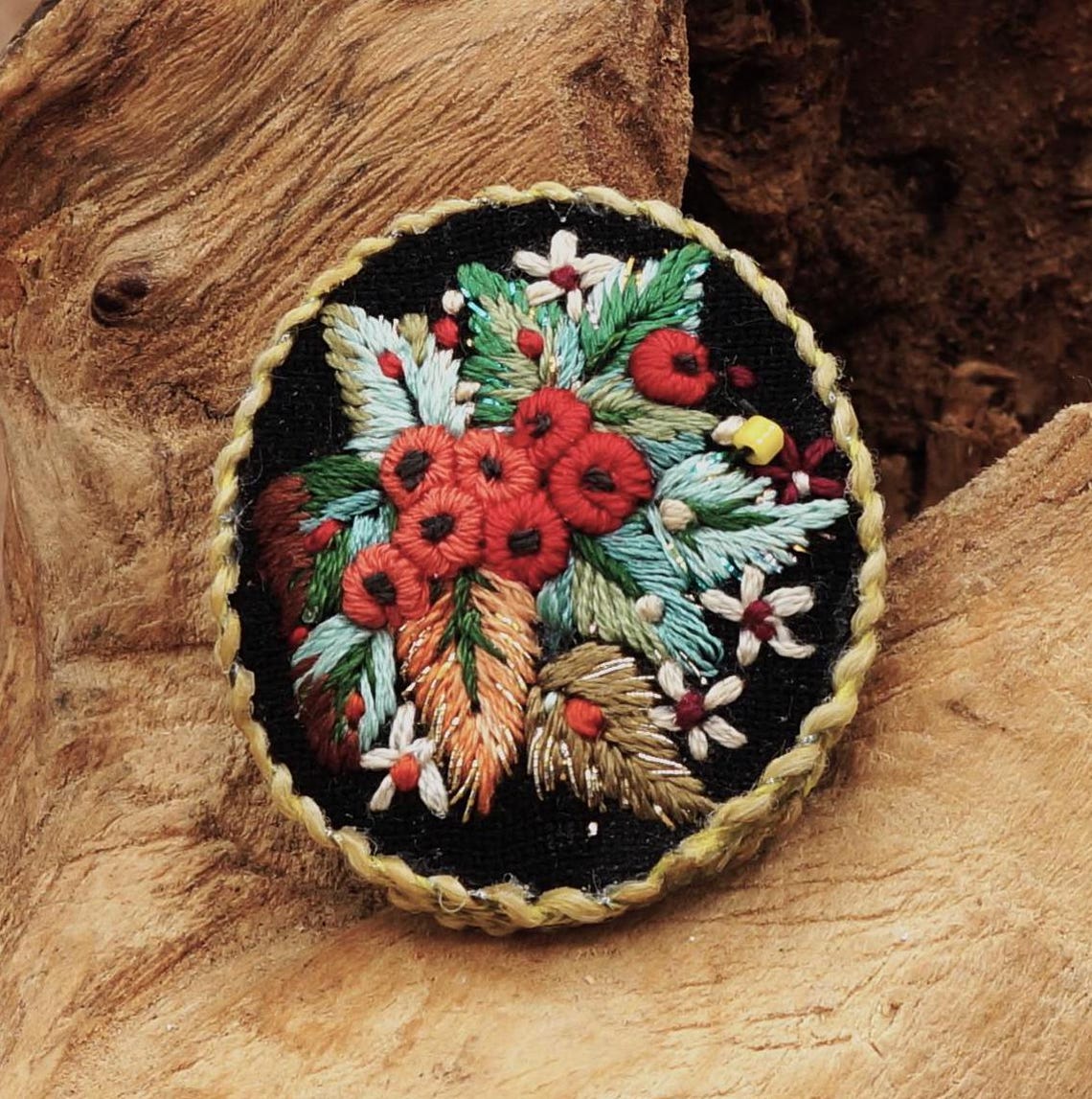 Vintage Rococo Style Floral Handmade Embroidered Brooch Varietal ...