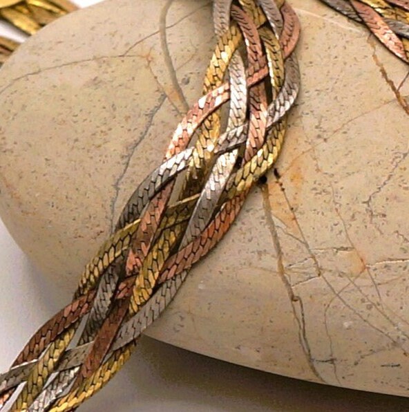 Vintage Three Tone Braided Herringbone Sterling Silver Necklace 18" - Etsy
