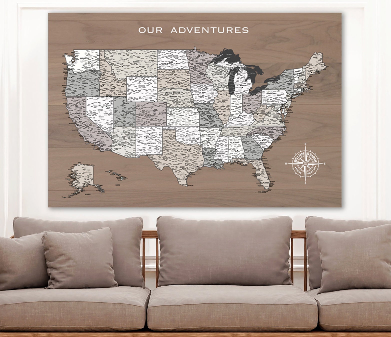 Push Pin USA Travel Map, Personalized Canvas Print Ready to Hang, 36x24 ...