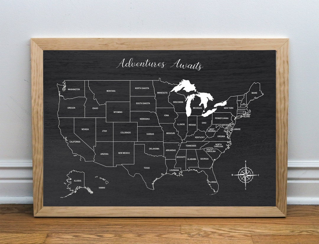 Custom Mini USA States Pinboard Map / Framed Map Foam Map Poster / 8x12 ...