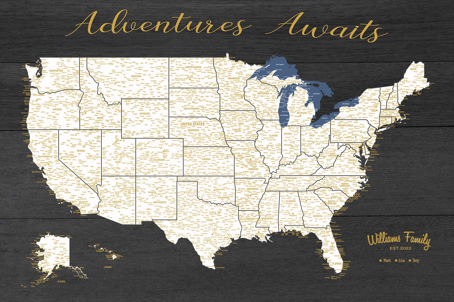 Large Push Pin Map of United States, Custom Travel Map, Styles: Framed ...