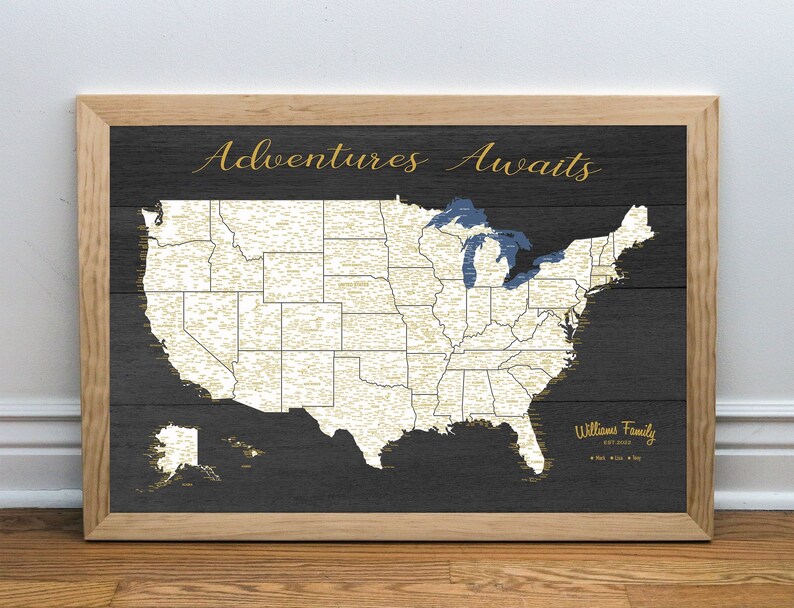 Large Push Pin Map of United States, Custom Travel Map, Styles: Framed ...