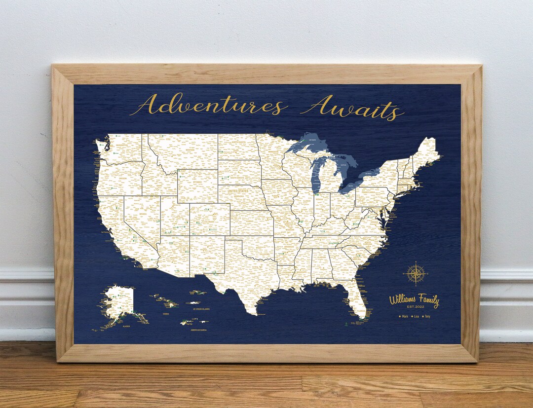 USA National Parks & Cities Pinboard Travel Map, Personalized Legend ...