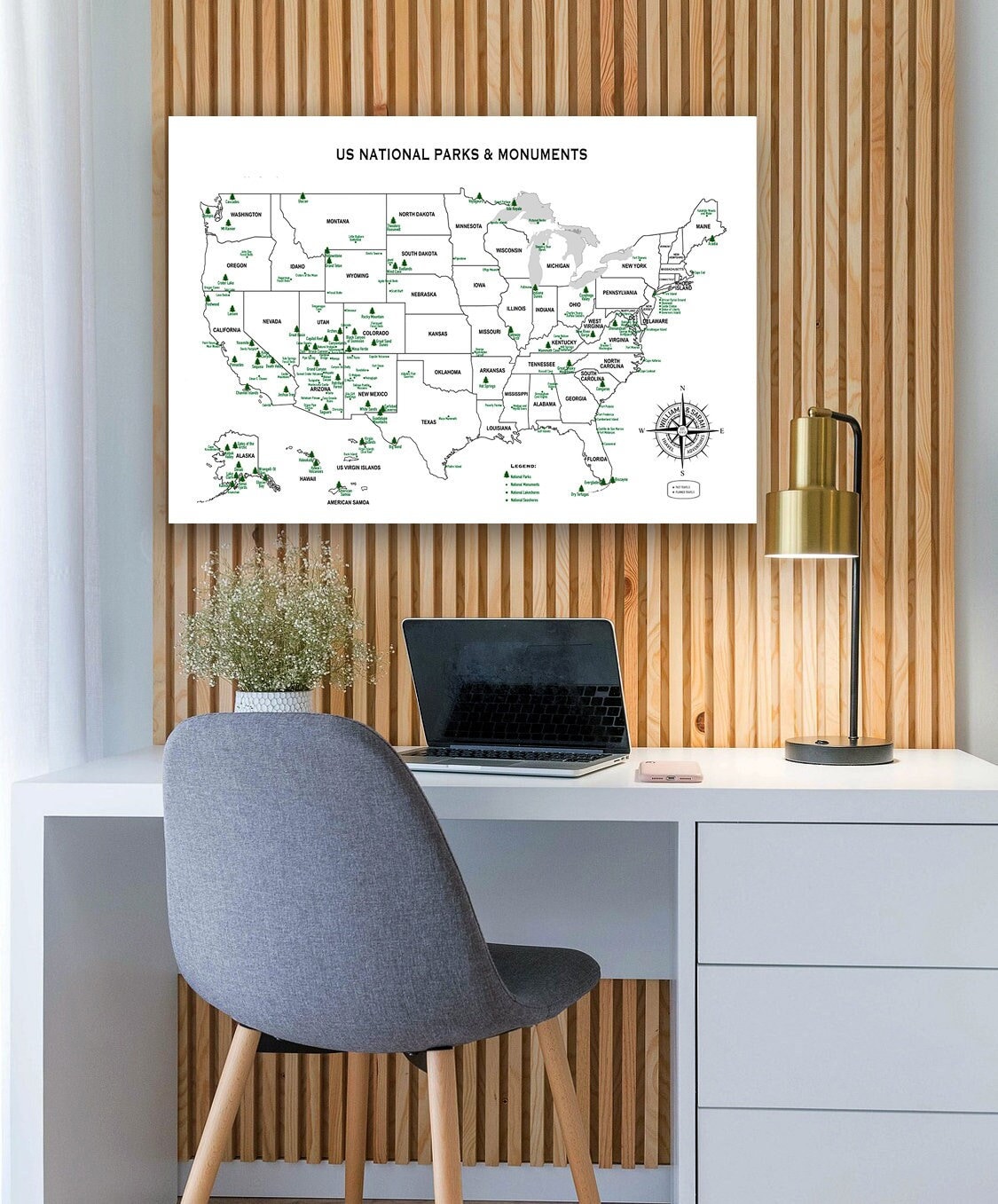 Custom Digital Download USA Travel Map National Parks & Monuments ...