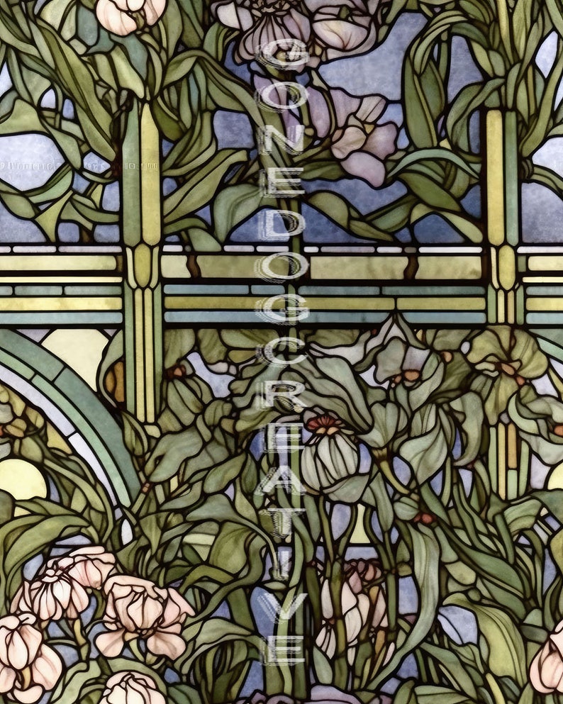 12 Seamless Art Nouveau Stained Glass Flower Patterns--high Resolution ...