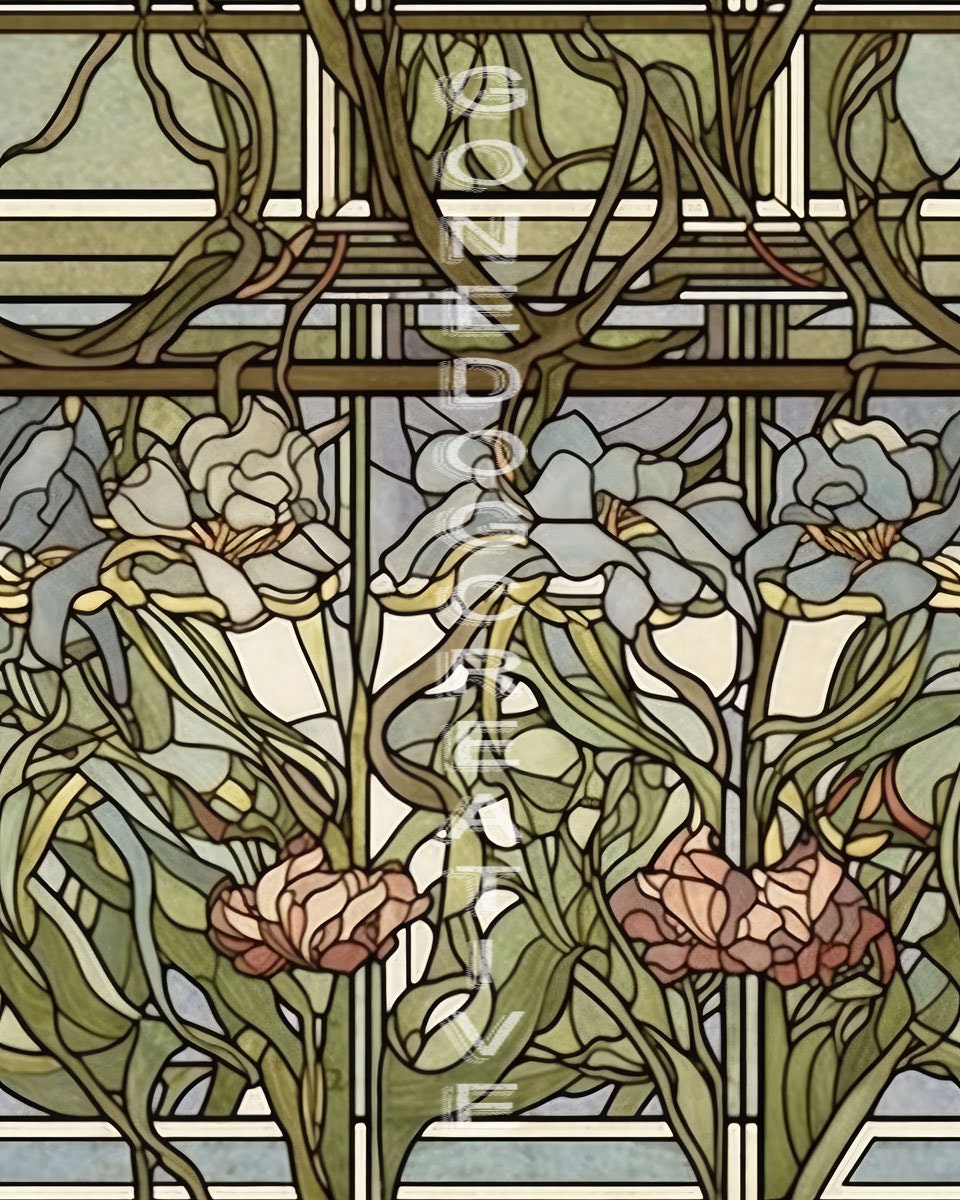 12 Seamless Art Nouveau Stained Glass Flower Patterns--high Resolution ...