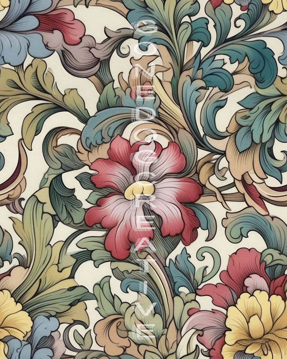 Seamless Tileable Art Nouveau Flower Patterns--high Resolution Pack 1 ...