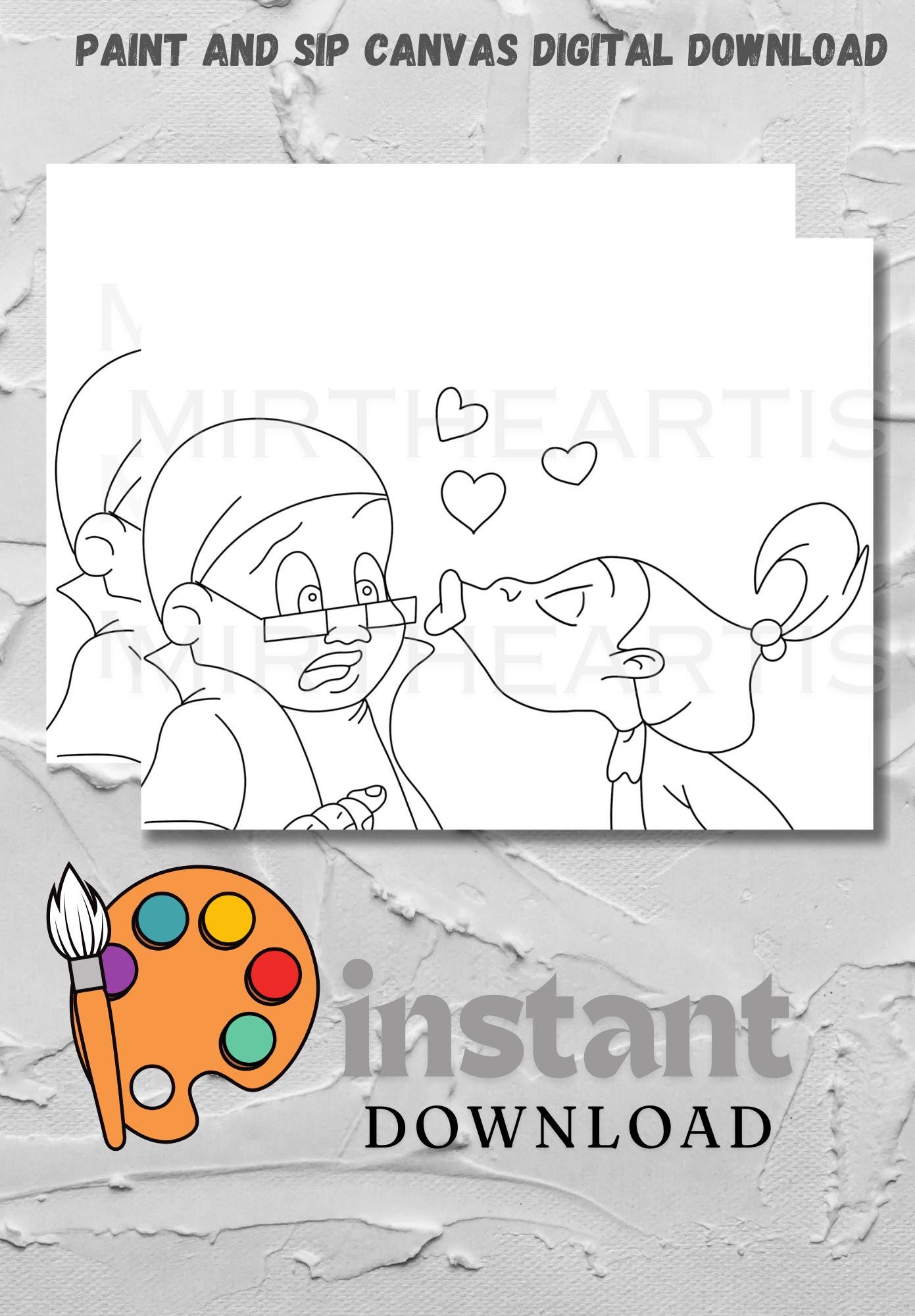 Canvas Digital Printable Sip and Paint Canvas| Valentines Day DIY Paint ...