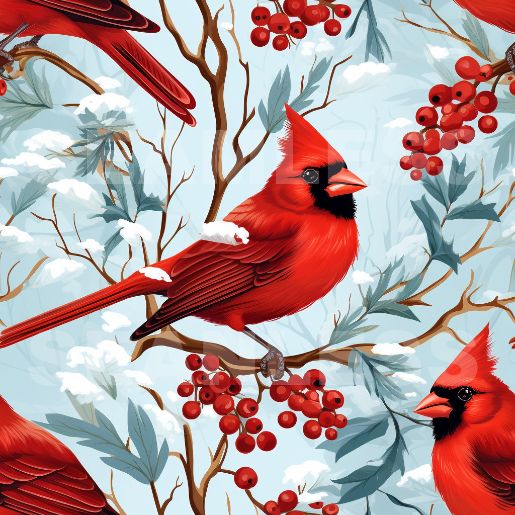 Bird Cardinal Seamless Pattern Colorful Watercolor Wallpaper Texture ...