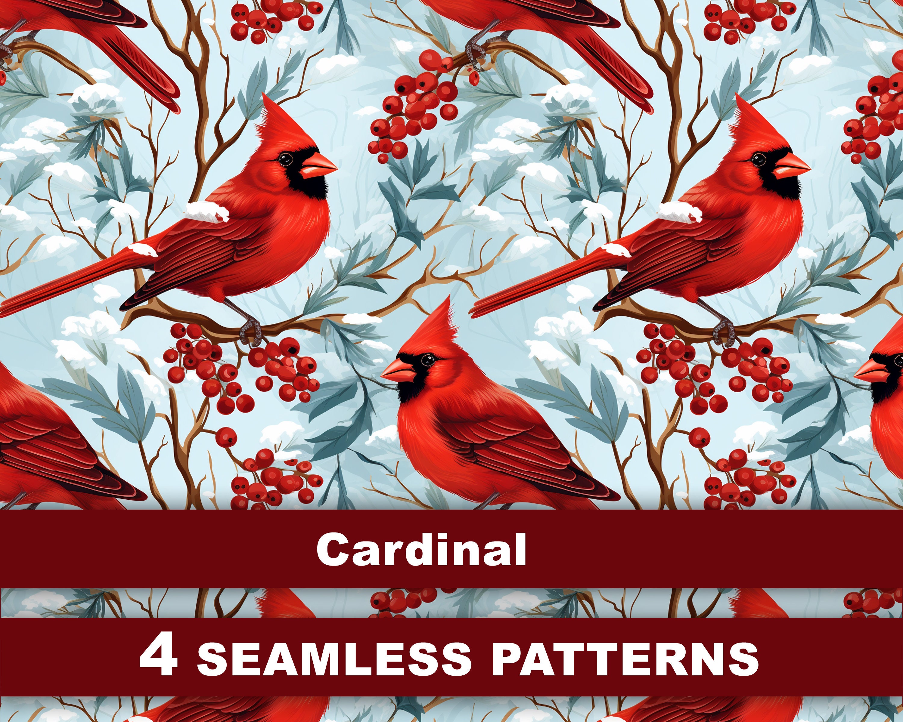 Bird Cardinal Seamless Pattern Colorful Watercolor Wallpaper Texture ...