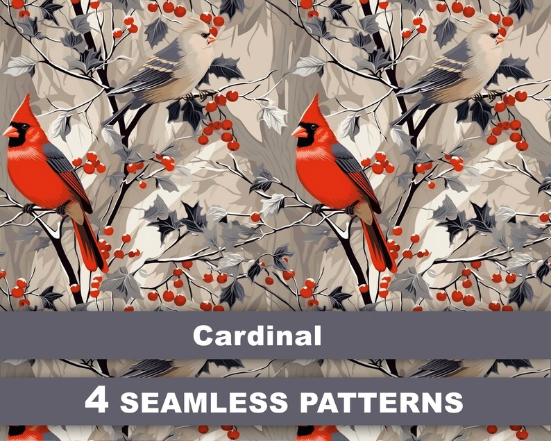 Bird Cardinal Seamless Pattern Colorful Watercolor Wallpaper Texture ...