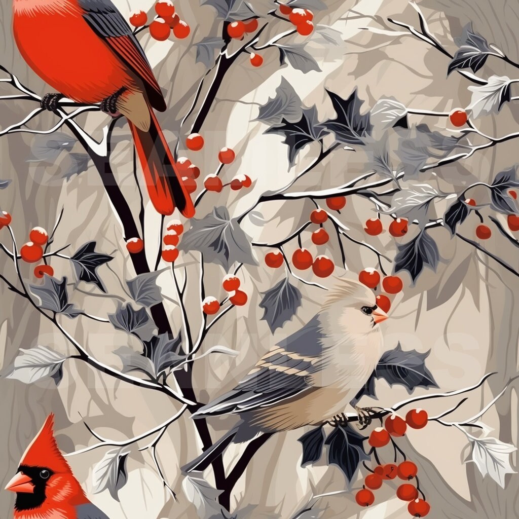 Bird Cardinal Seamless Pattern Colorful Watercolor Wallpaper Texture ...