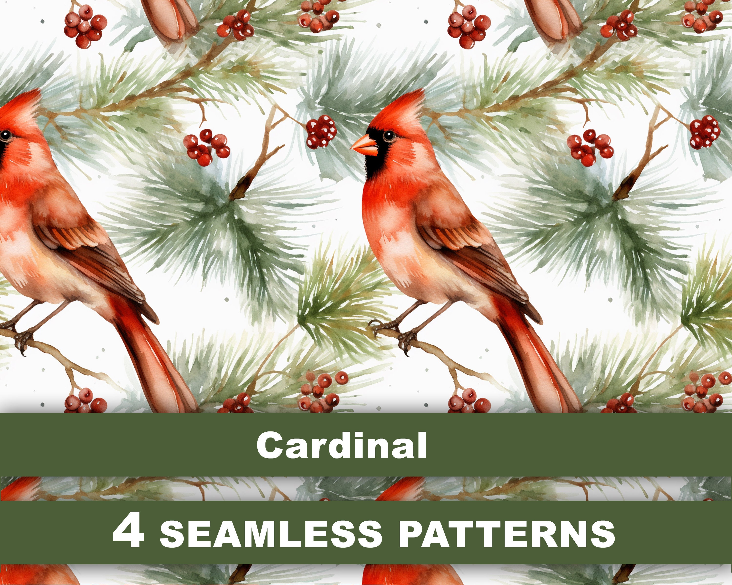 Bird Cardinal Seamless Pattern Colorful Watercolor Wallpaper Texture ...