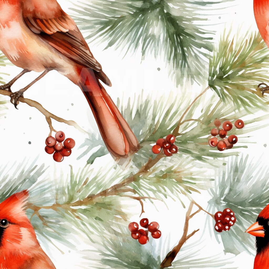 Bird Cardinal Seamless Pattern Colorful Watercolor Wallpaper Texture ...