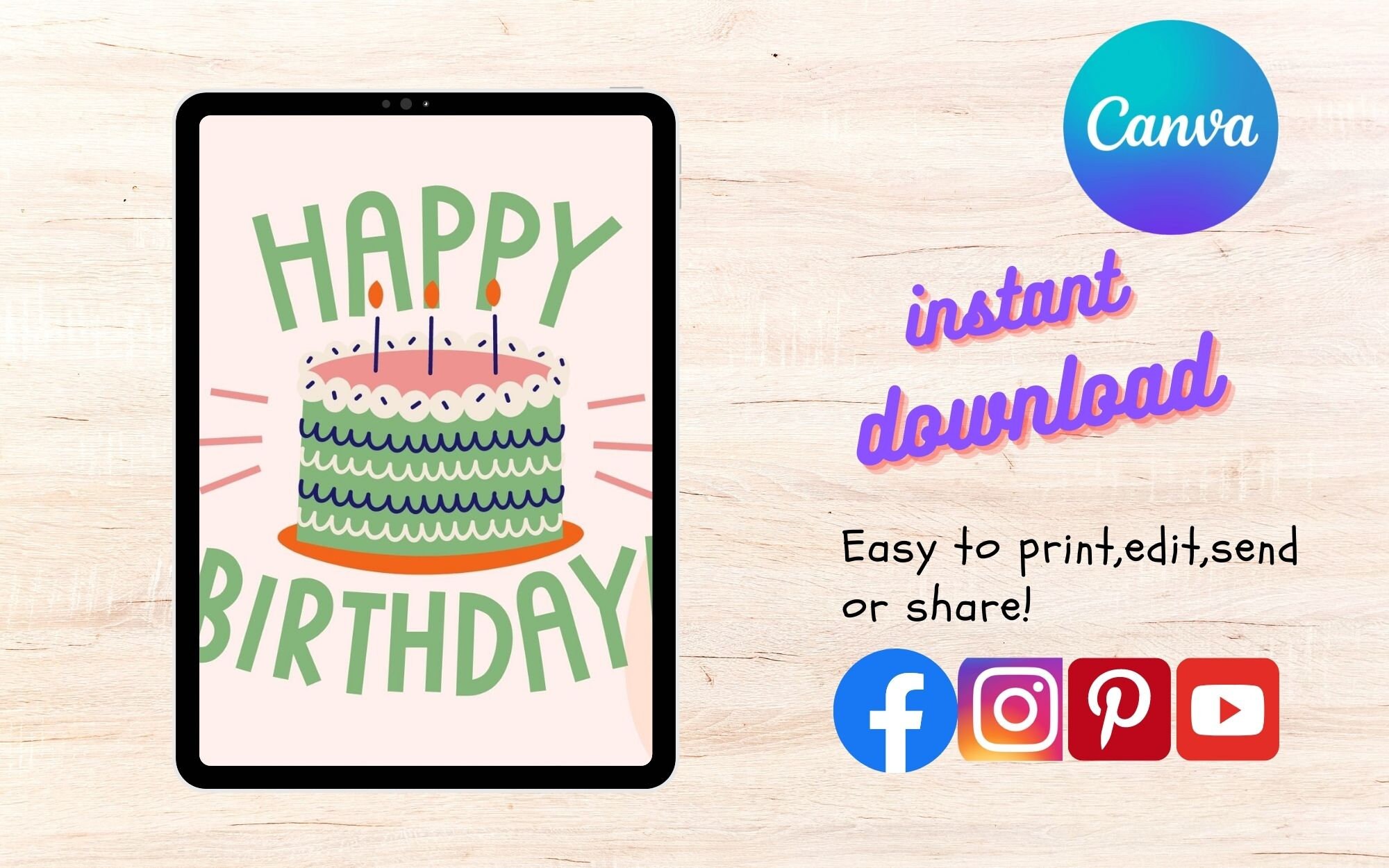 5 Digital Birthday Cards;greeting Cards;happy Birthday Cards;kid's ...