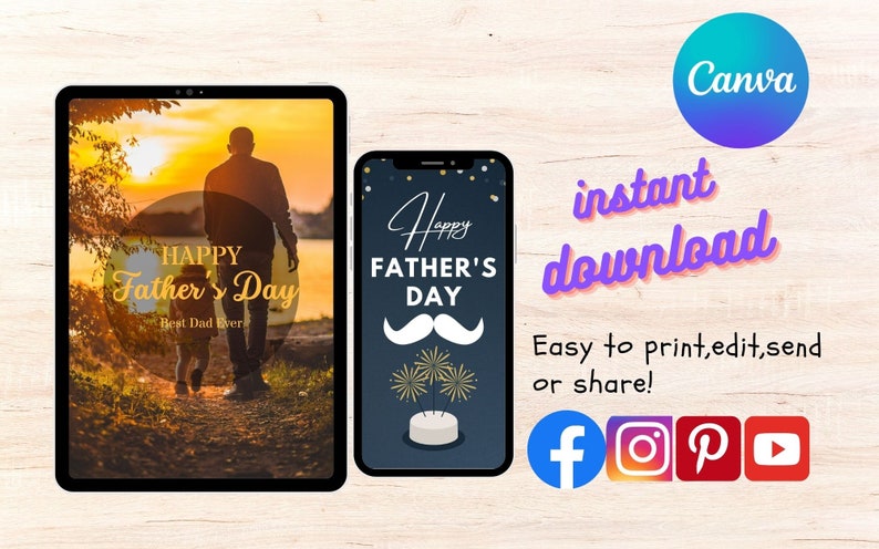 5 Editable Father's Day Card Digital, Super Dad Card , Editable in ...