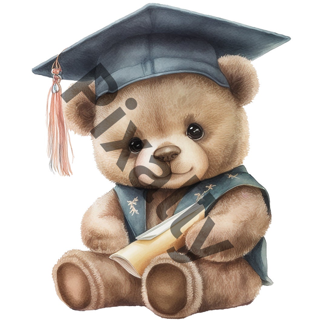 Cute and Cuddly Graduates: Teddy Bear Graduation Watercolor Clip Art ...