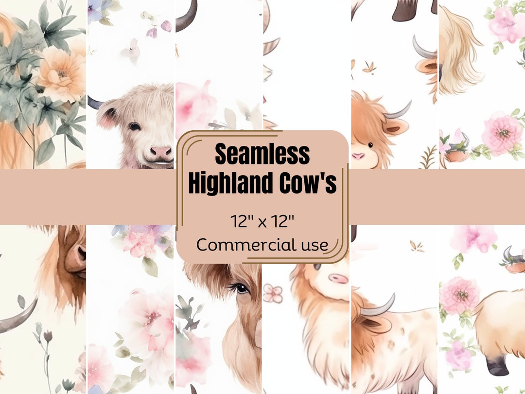 Countryside Companions: 6 Seamless Highland Cow Print Patterns - Etsy