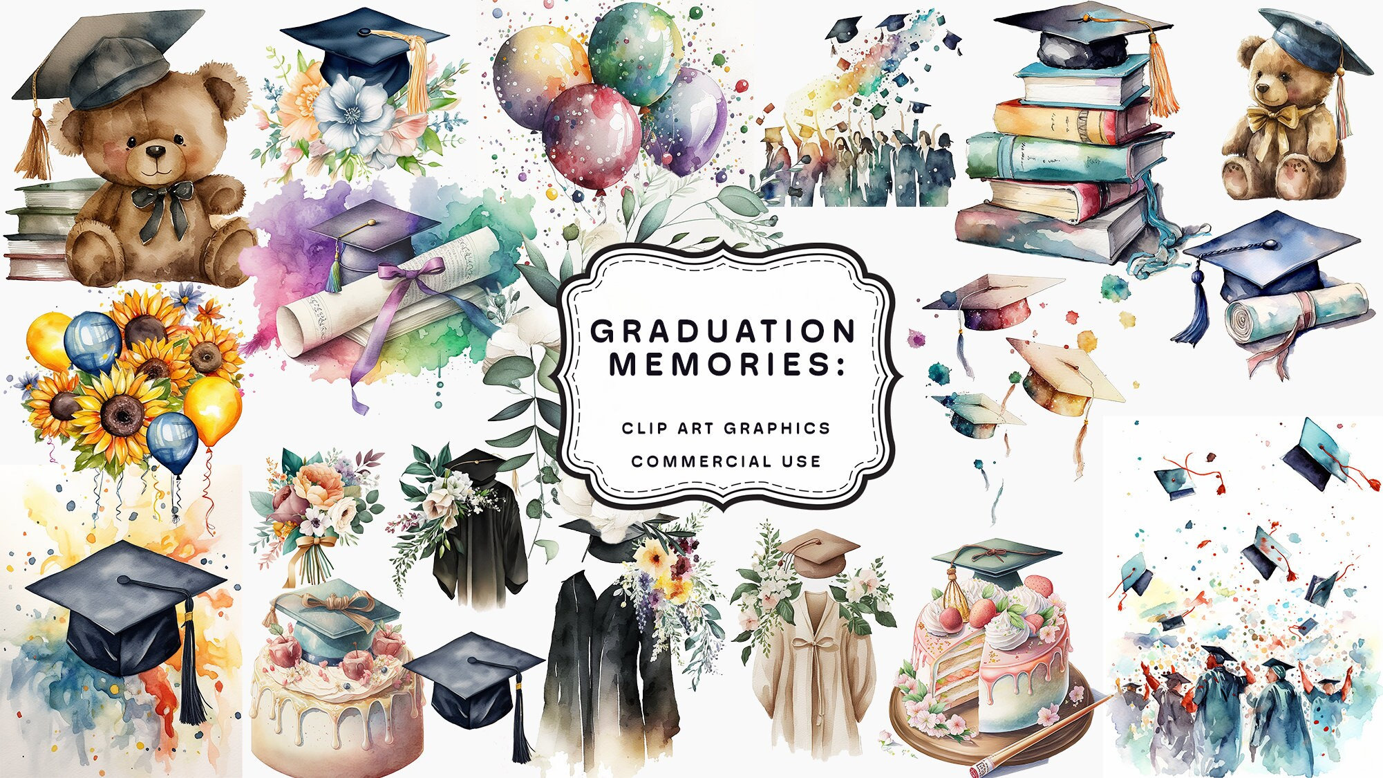 Graduation Memories: 20 Watercolor Clipart for Commemoration - Etsy