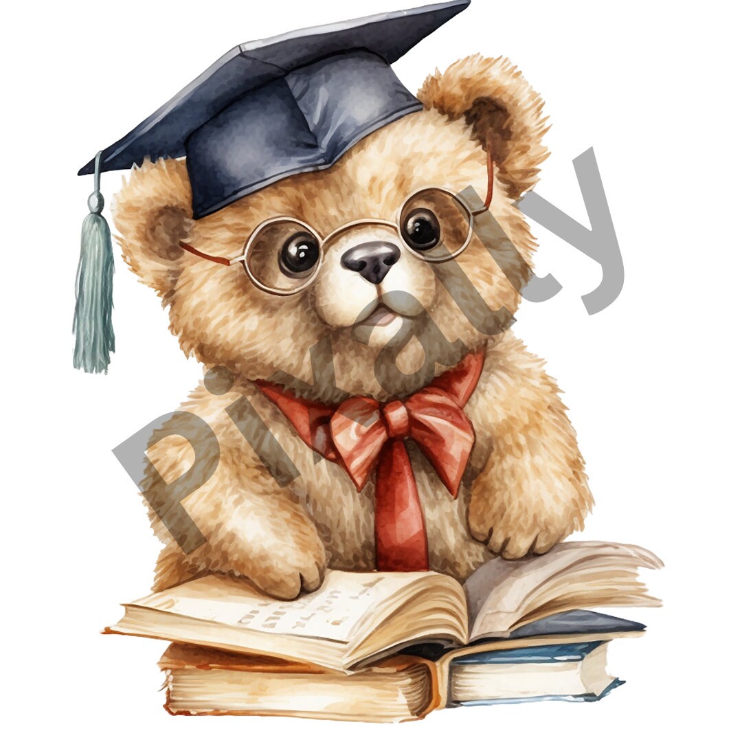 Cute and Cuddly Graduates: Teddy Bear Graduation Watercolor Clip Art ...