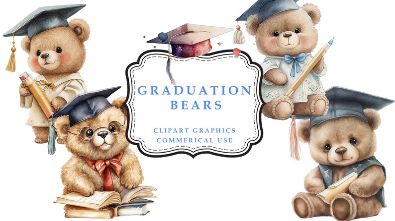 Cute and Cuddly Graduates: Teddy Bear Graduation Watercolor Clip Art ...