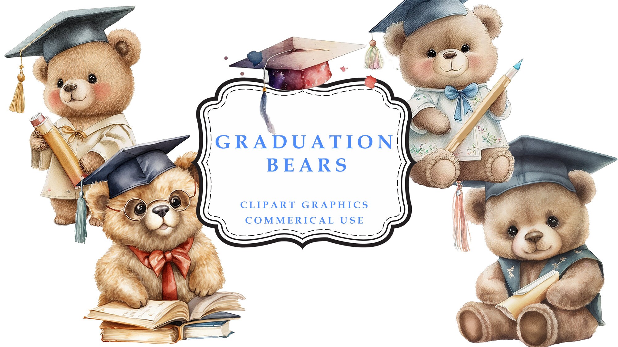 Cute and Cuddly Graduates: Teddy Bear Graduation Watercolor Clip Art ...